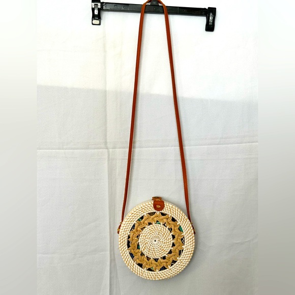 Bags | Handwoven Round Rattan Bag Shoulder Leather Straps | Poshmark